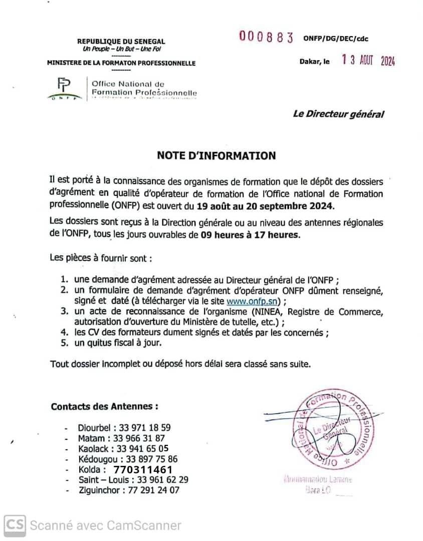 Formulaire de demande individuelle | Office national de Formation professionnelle