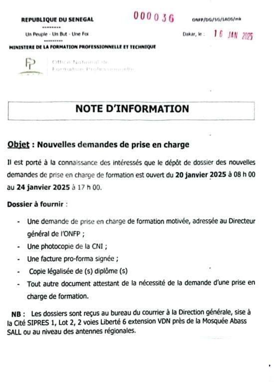 Formulaire de demande individuelle | Office national de Formation ...